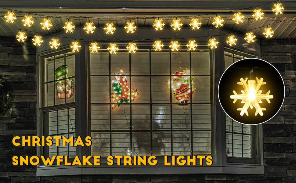 kemooie 100 LED Solar Snowflake Lights, 39 FT Solar Powered Snowflake ...