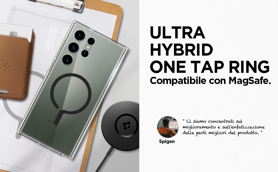 Spigen Cover Ultra Hybrid One Tap Metal Ring MagFit Compatibile con Samsung Galaxy S23 Ultra ...