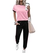 Amazon.com: Women 2 Piece Jogging Suits Color Block Travel Outfits Sets Short Sleeve Tracksuits ...