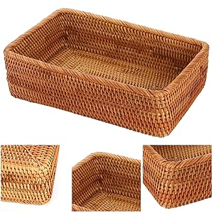 Amazon.com: ZENFUN 3 Pack Rectangular Rattan Storage Baskets, Bulk ...