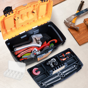 AIRAJ 15" Tool Box with Double Locking Buckle, Lightweight Plastic Tool Box with Removable Tray ...