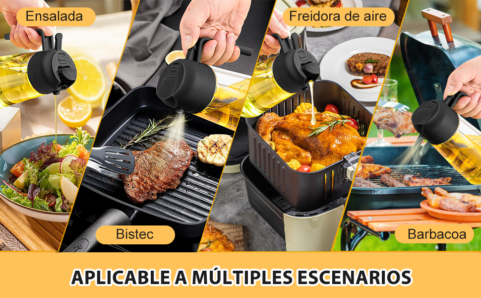 Botella Dispensadora de Aceite para la Cocina 2pcs,16oz/470ml Dispensador y Pulverizador de ...