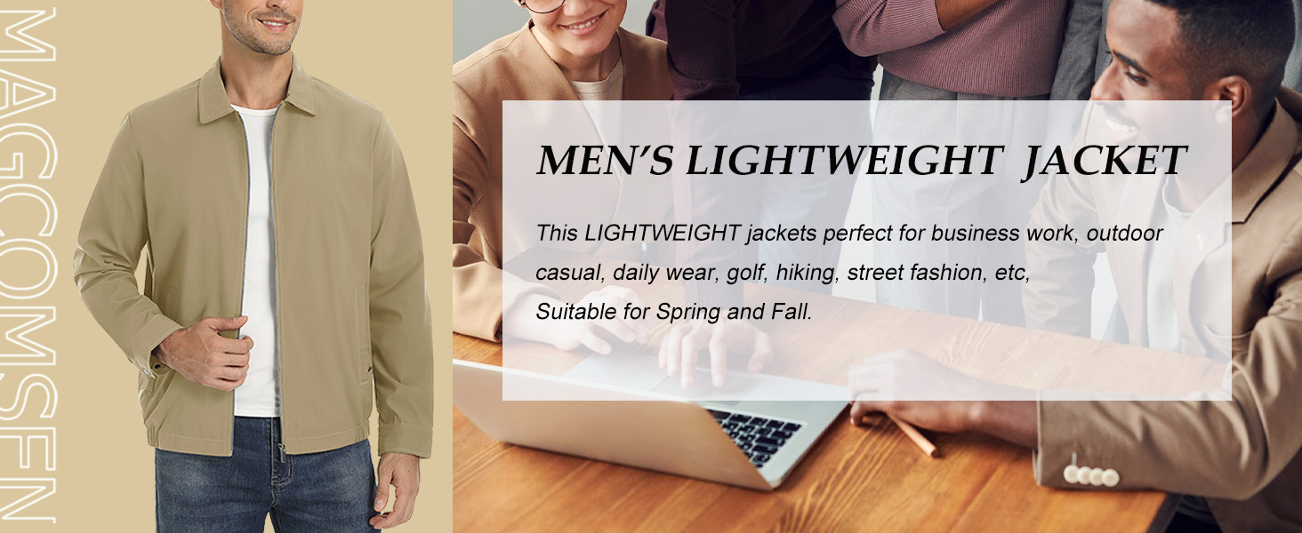 MAGCOMSEN Men's Lightweight Jackets Full Zip Up Light Coat Laydown Collar Jacket Casual ...