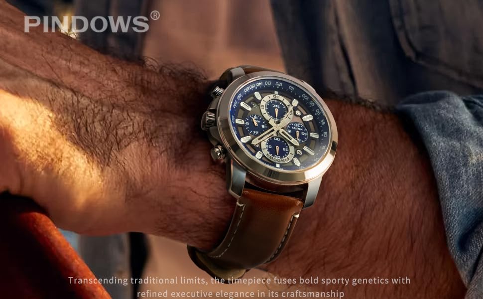 PINDOWS Watches for Men, Men's Analog Quartz Chronograph Watches Waterproof Business Casual ...