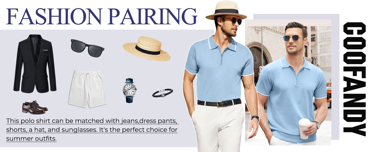 COOFANDY Mens Zipper Casual Stripe Knit Polo T Shirt Lightweight Moisture Wicking Golf, Black ...