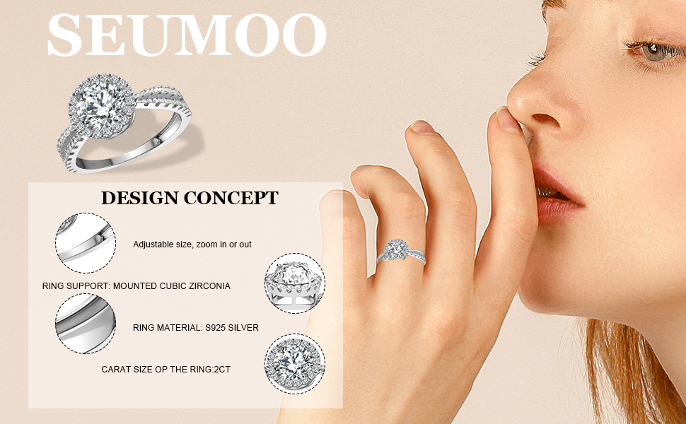 SEUMOO Engagement Rings 1ct 925 Sterling Silver Rings for Women Moissanite Platinum Plated ...