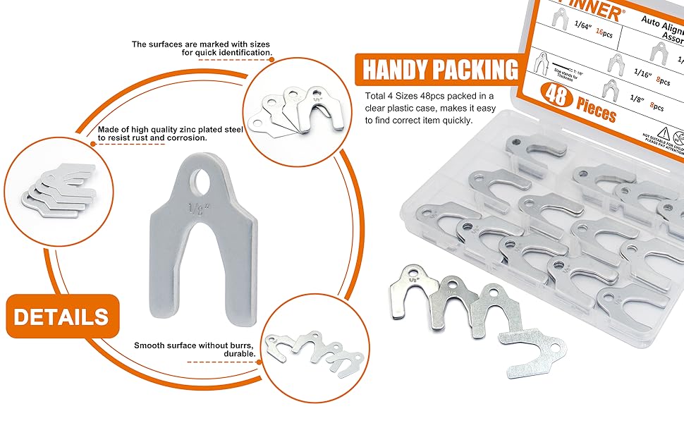 Amazon.com: ISPINNER 48pcs Auto Alignment Body Shim Assortment Kit, 1/64" 1/32" 1/16" 1/8 ...