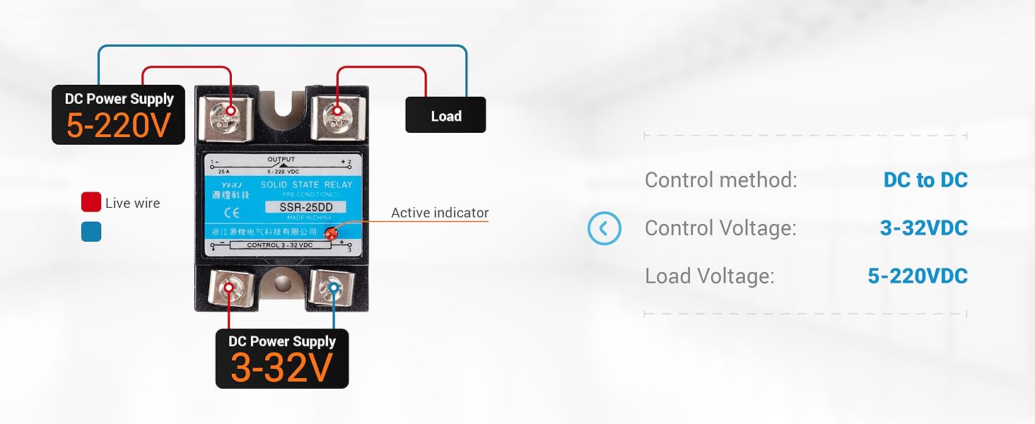 BlueStars Solid State Relay SSR-25DD DC to DC Input 3-32VDC to Output 5-200VDC 25A Single Phase ...