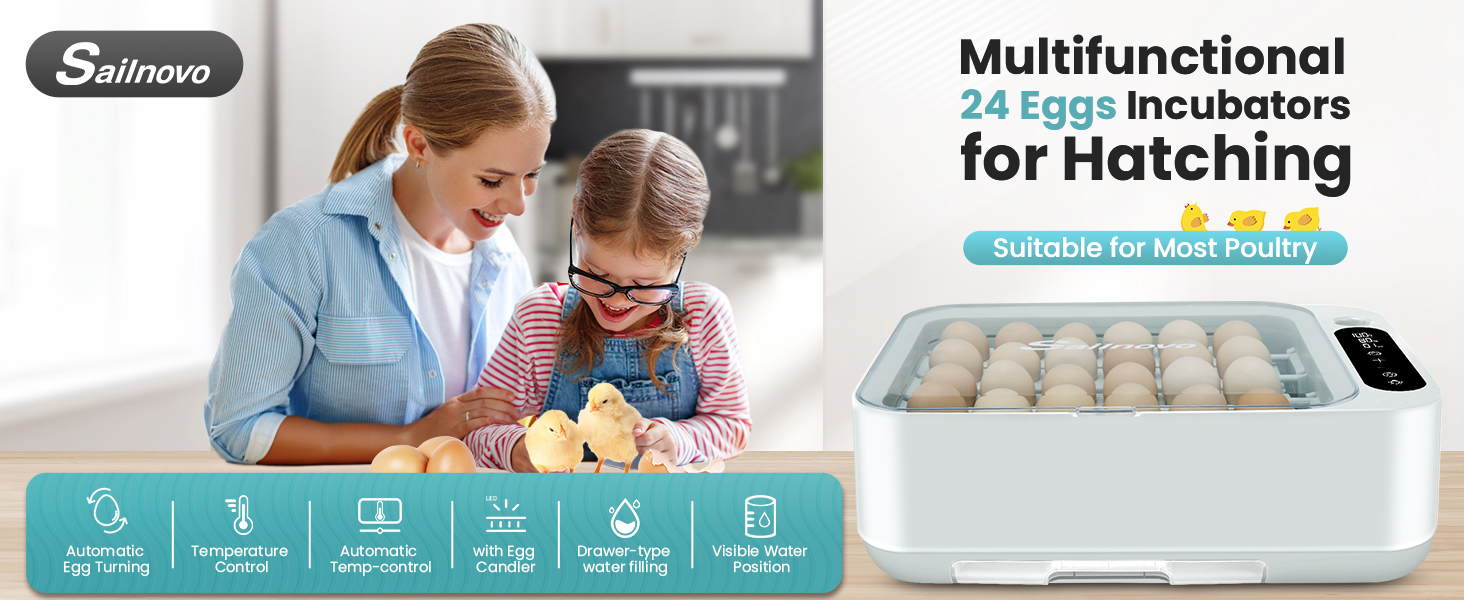 Amazon.com : Sailnovo 24 Egg Incubator for Hatching Eggs with Humidity Display, Automatic Egg ...