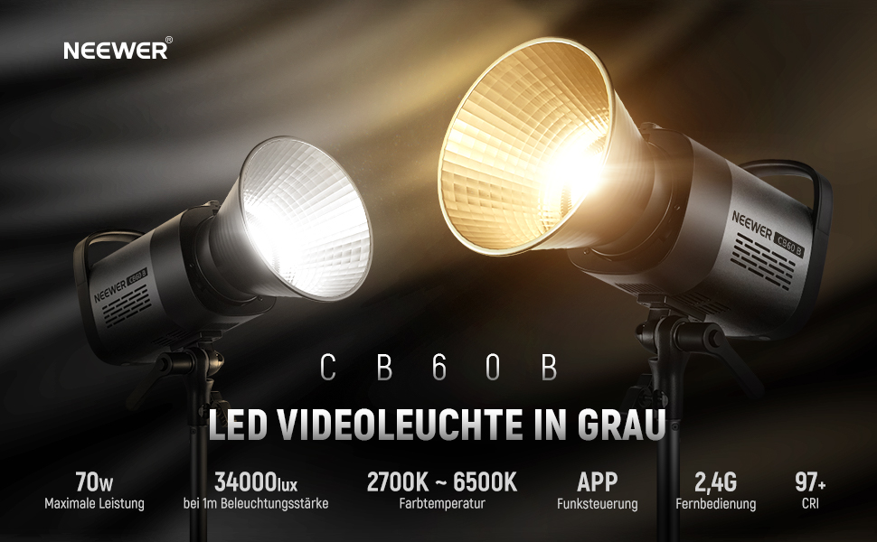 NEEWER CB60B 70W LED Videoleuchte Studiolicht 2,4G/APP Steuerung,COB Bi-Color Studio Dauerlicht ...
