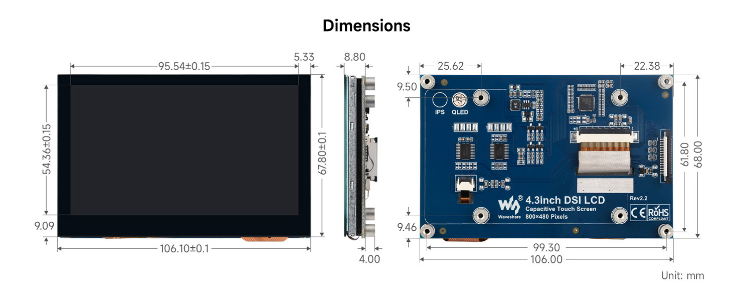 Amazon.com: waveshare 4.3inch QLED Display, Compatible with Raspberry ...