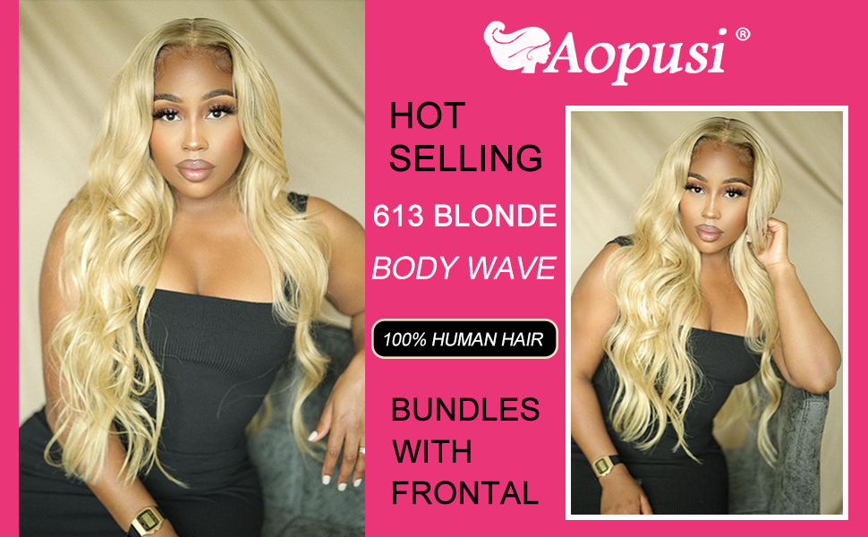 Amazon.com: Aopusi 613 Frontal with Bundles 613 Bleached Blonde Human Hair 3 Bundles and ...