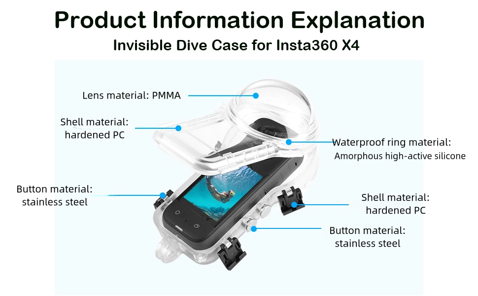 Amazon.com : Invisible Dive Case for Insta360 X4, 50m/164ft Waterproof Case Underwater Diving ...