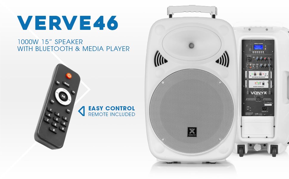 Vonyx Verve46 - Partybox Bluetooth Lautsprecher Groß, 15 Zoll, 1000 Watt, Mobile Akku PA Anlage ...