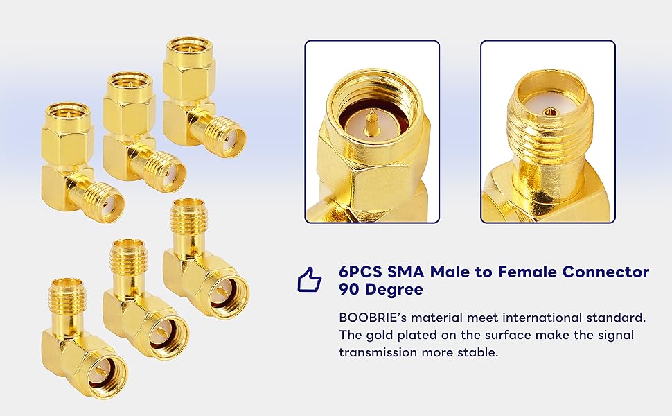 BOOBRIE 6PCS SMA Right Angle Adapter SMA Male to Female Connector SMA 90 Degree SMA Male to SMA ...