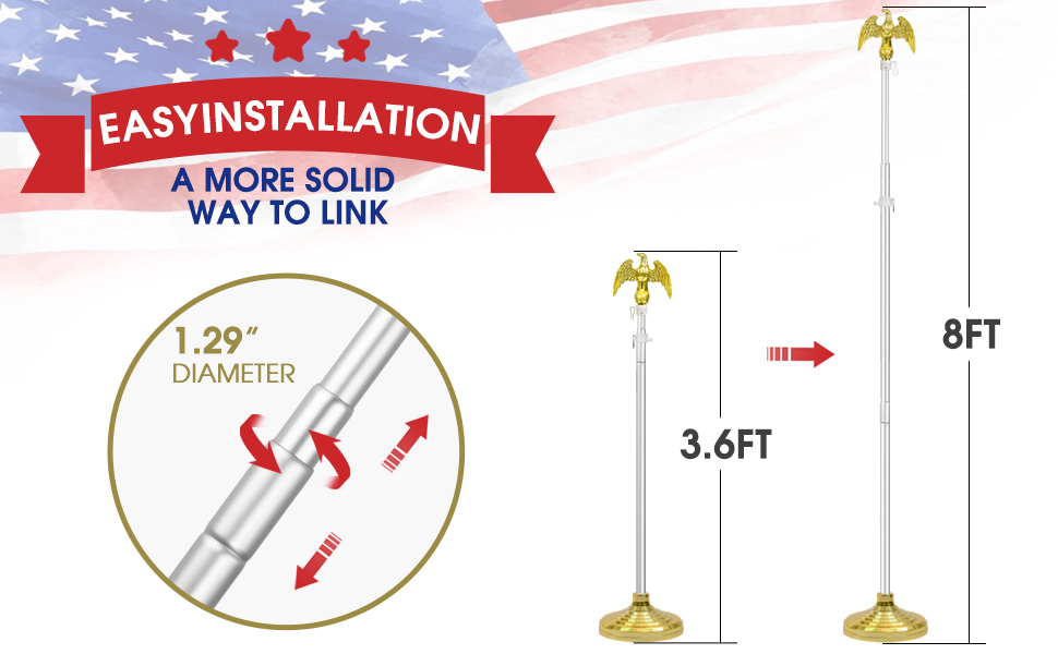 Amazon.com: 8FT Indoor Flag Pole Kit, Heavy Duty Telescoping Indoor Flagpole with Base, Golden ...