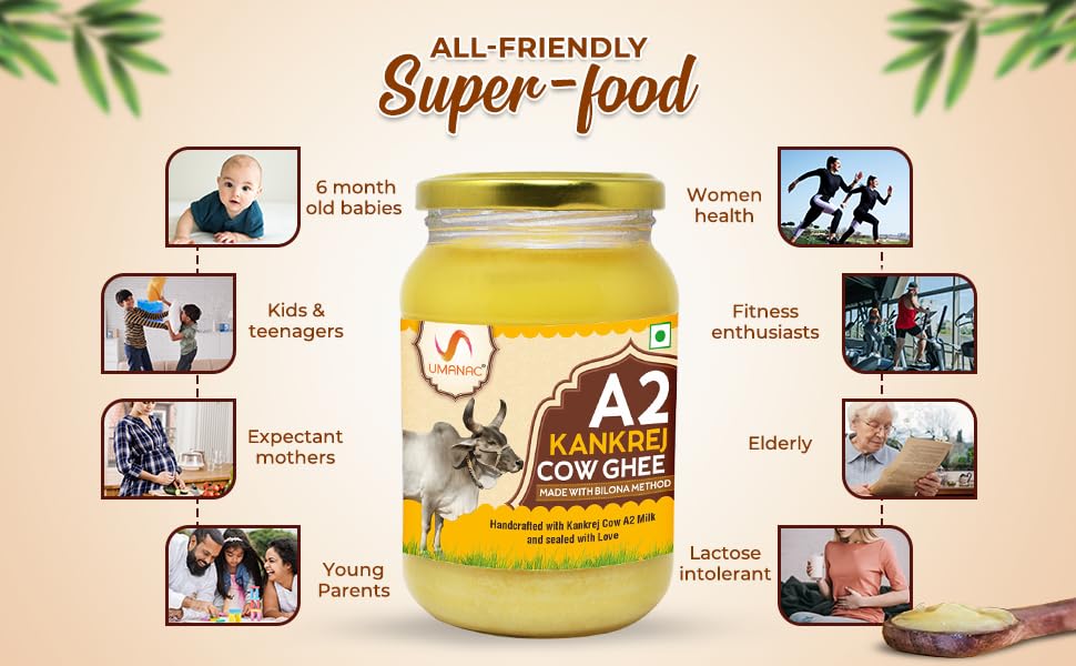 Umanac A2 Kankrej Cow Ghee-500ML | A2 Cow Desi Pure Ghee | Organic Grass Fed Cows | Traditional ...