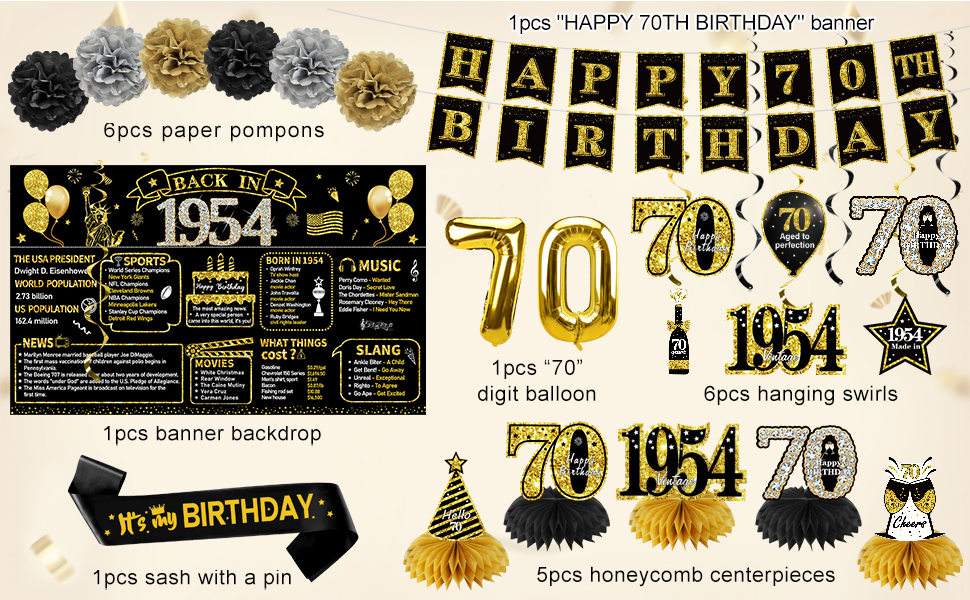Amazon.com: 70th Birthday Decorations for Men Women, 21pcs Back in 1954 ...