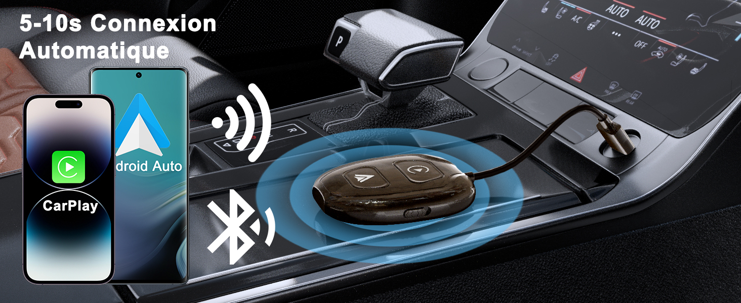 UWECAN Carplay sans Fil & Android Auto sans Fil Adaptateur, 2 en 1 Clé Convertit Carplay/Android ...