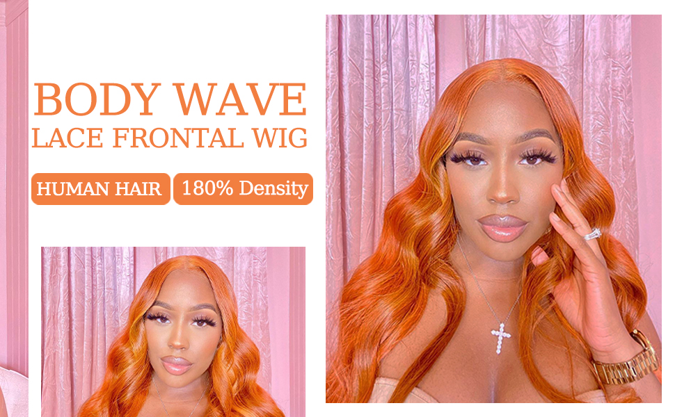 Amazon.com : Orange Ginger Body Wave Lace Front Wigs Human Hair Wigs for Black Women HD ...