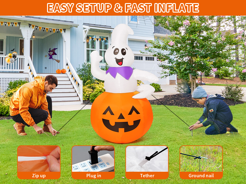 Amazon.com: GOOSH 5 FT Halloween Inflatable Cute Pumpkin Ghost Outdoor Decorations Blow Up Yard ...