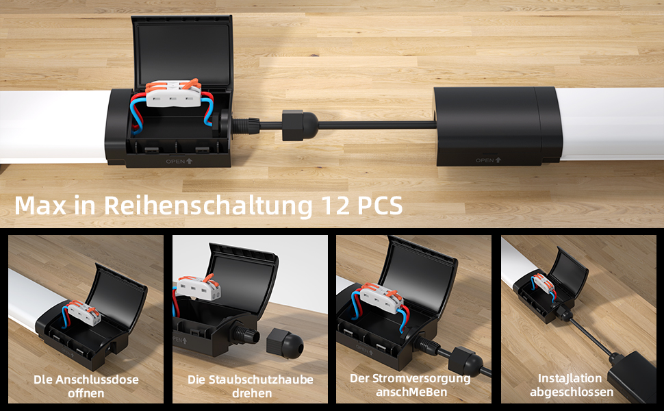 Modlicht LED Feuchtraumleuchte 150CM mit 45W 5000k Kaltlweiß 4950Lumen, Ultraslim Deckenleuchte ...