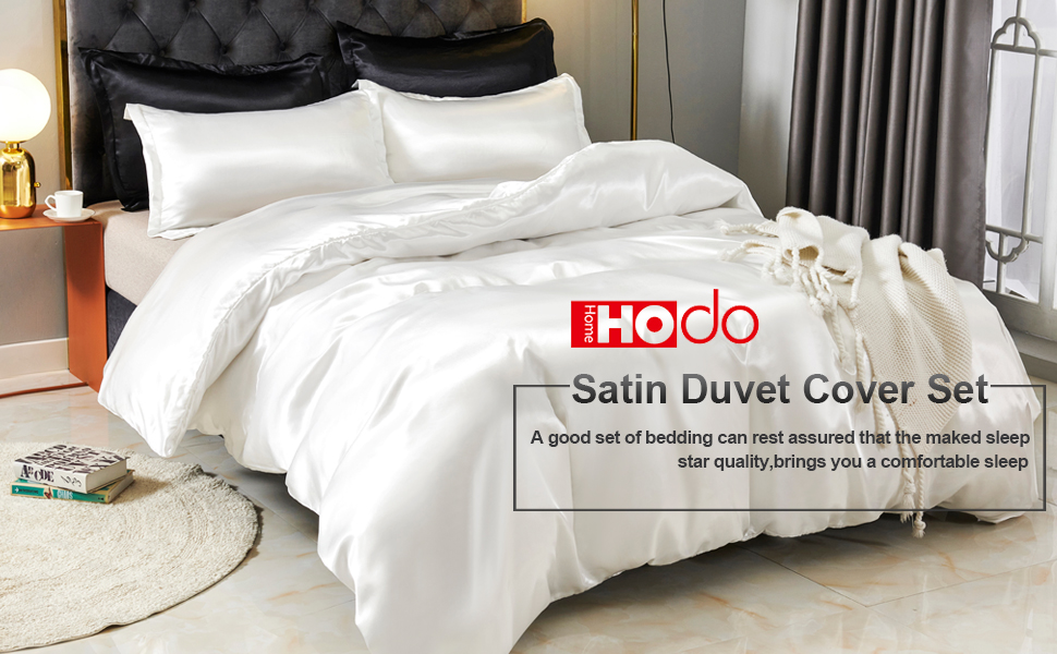 Amazon.com: HOdo Home Satin Duvet Cover King Size, 3 Piece Silk Like Comforter Cover, Ultra Soft ...