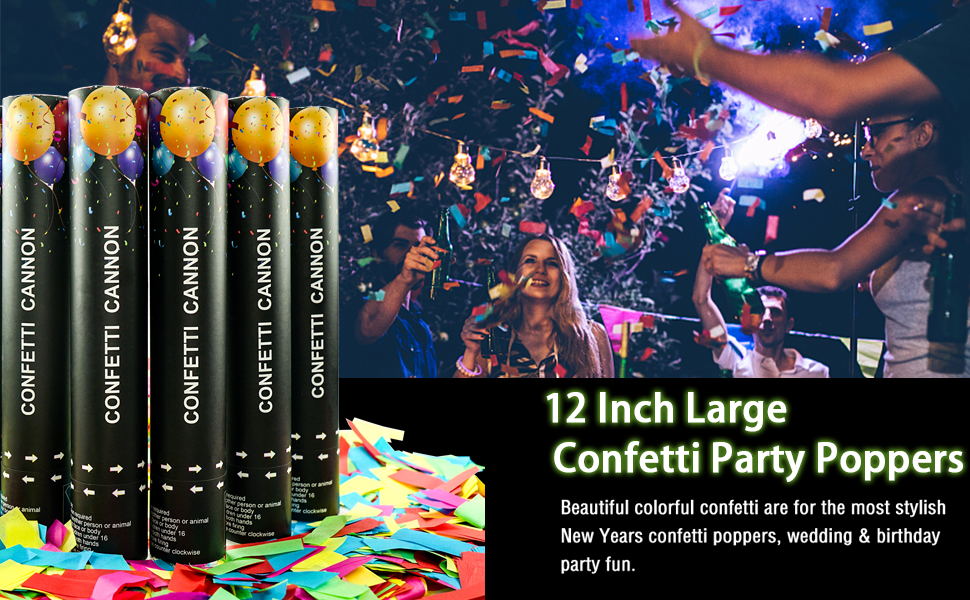 Amazon.com: Biodegradable Confetti Cannon Party Popper - 5 Pack 12 Inch Large Confetti Shooters ...