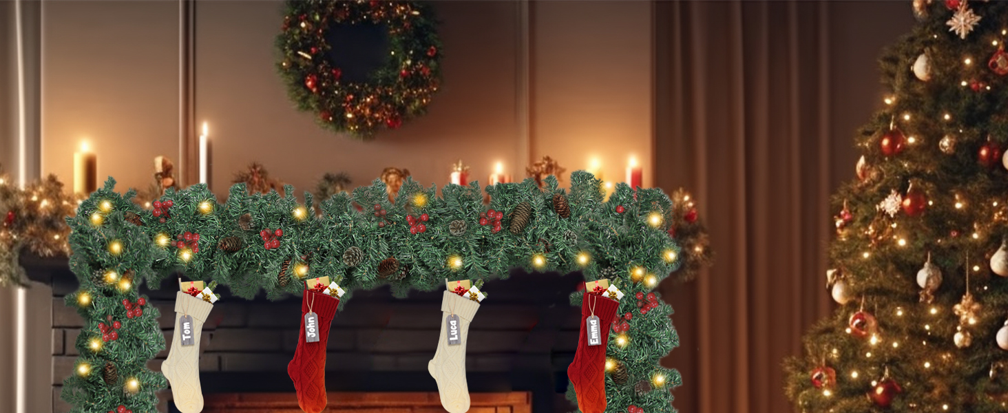 Amazon.com: ZIFTY 9FT Christmas Garland with 50LED String Lights Battery Timer Operated Pre-lit ...