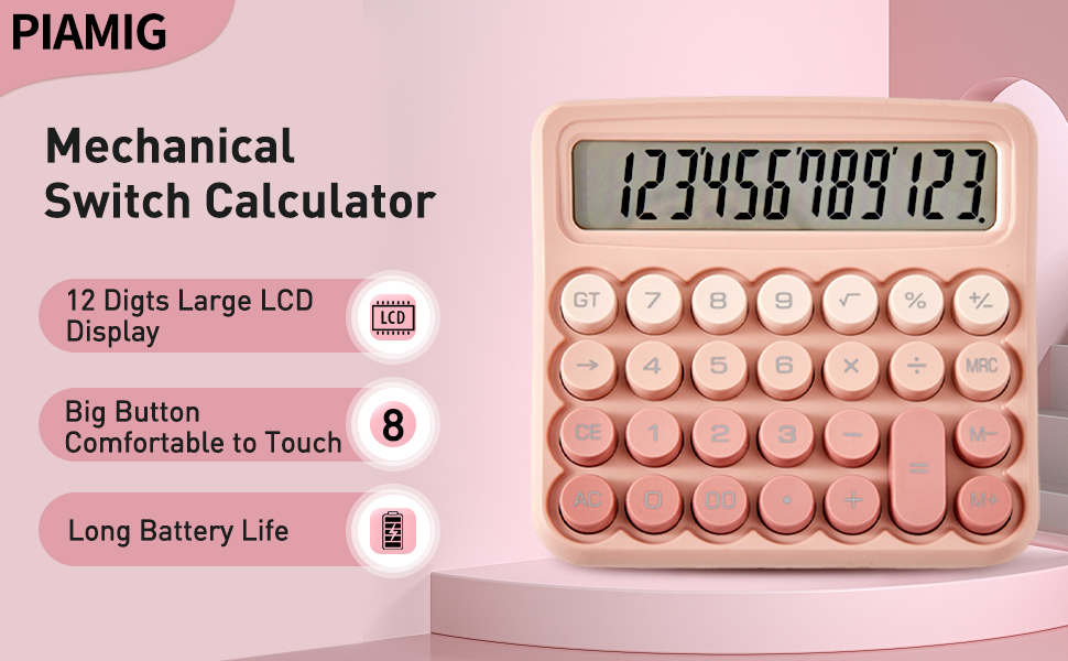 Amazon.com : PIAMIG Mechanical Calculator with Large LCD Display, 12 ...