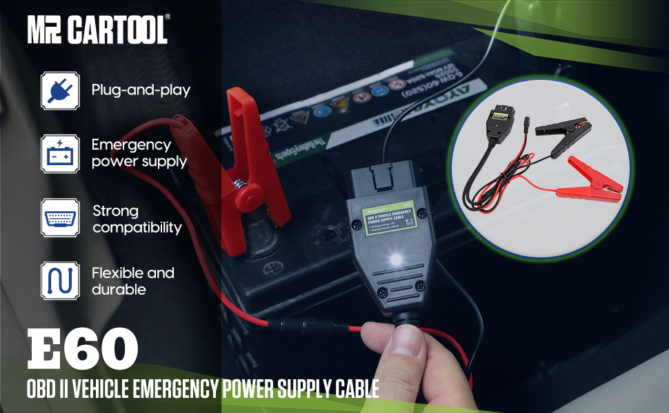 Amazon.com: MR CARTOOL E60 OBD II Vehicle ECU Emergency Power Supply Cable Memory Saver 12V with ...