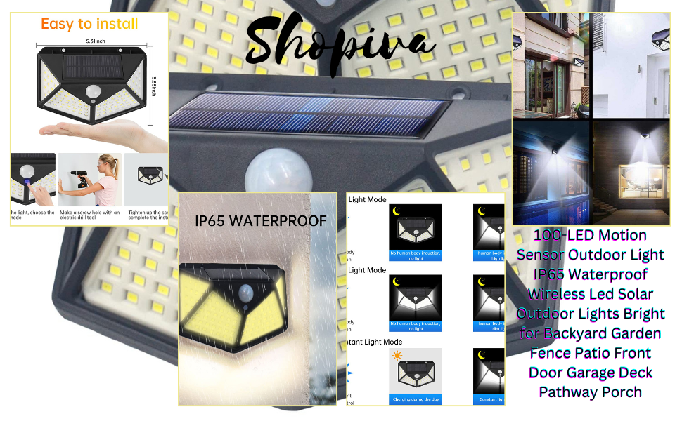 SHOPIVA 100-LED Motion Sensor Outdoor Light IP65 Waterproof Wireless Led Solar Outdoor Lights ...