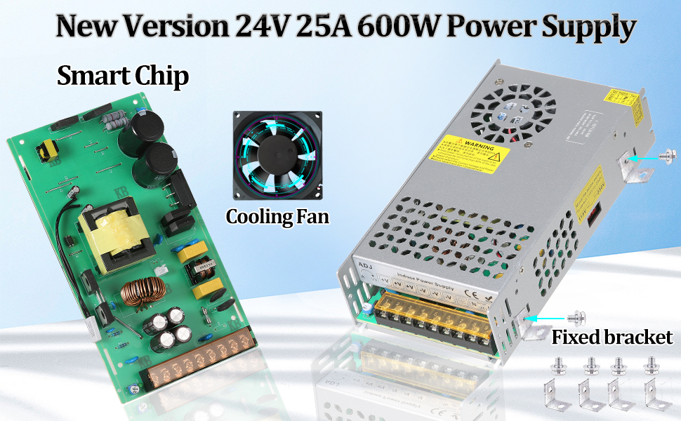 Amazon.com: New Version DC 24V 25A 600W Power Supply Adapter 110V AC to 24V DC Converter Power ...