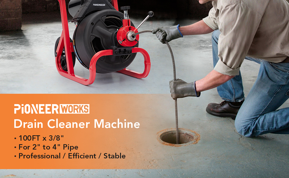 100Ft x 3/8 Inch Drain Cleaner Machine 370W, Auto-feed Electric Drain ...