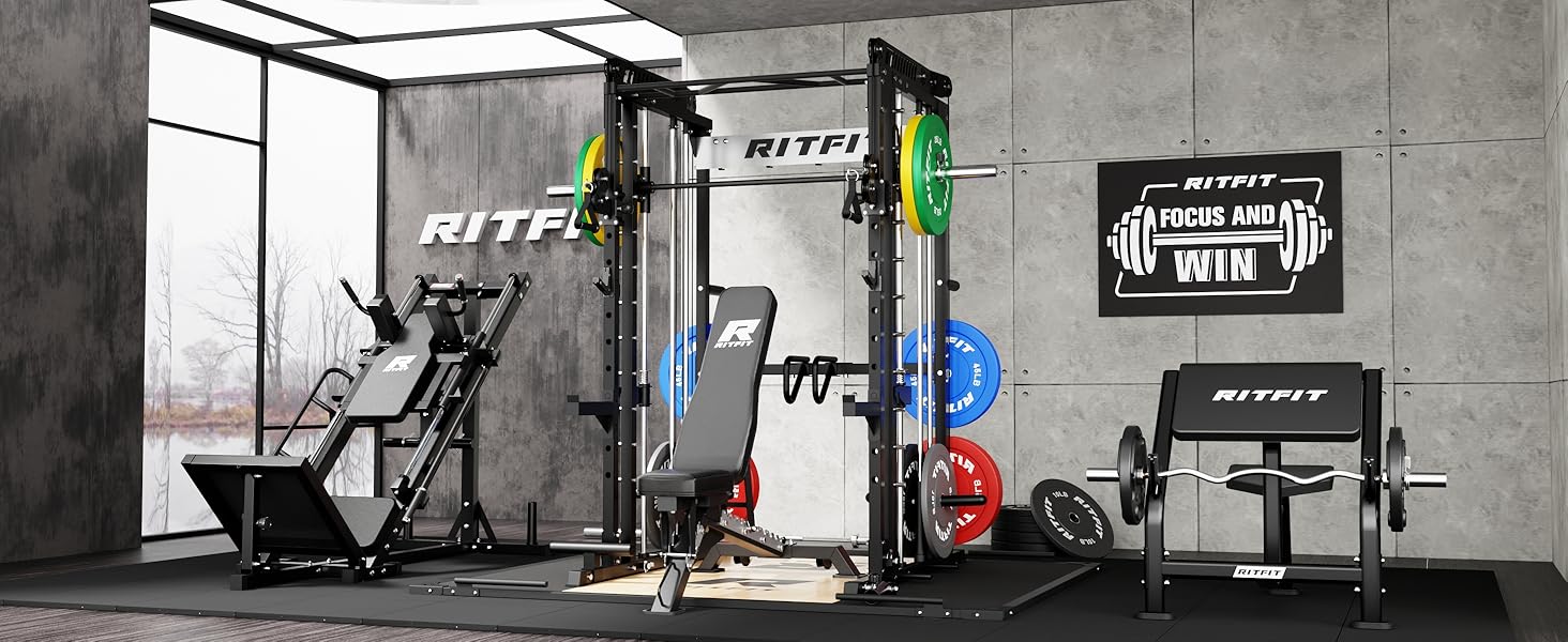Amazon.com: RitFit M1 & M1 Pro Smith Machine with Cable Crossover System, Multi-Function Squat ...