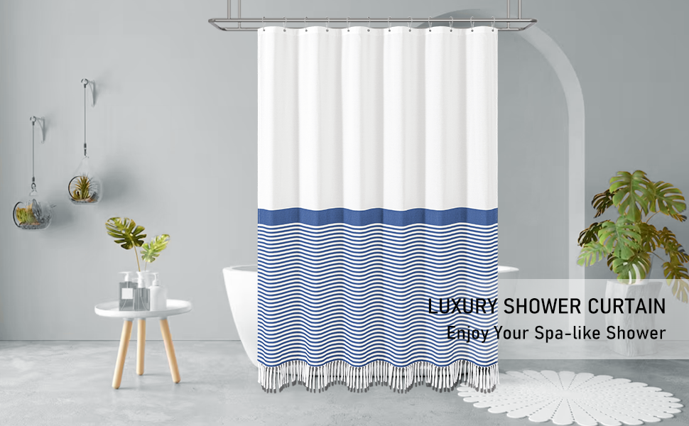 Amazon.com: Dynamene Extra Long Shower Curtains, 84 Inch Long Farmhouse Boho Striped Fabric ...