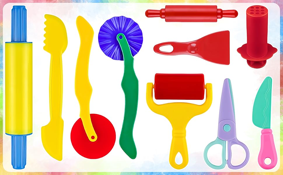 Amazon.com: Oun Nana Dough Play Tools Set for Kids, 10 PCS Basic Dough Starter Set with Pizza ...