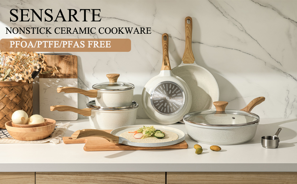 SENSARTE Nonstick Ceramic Cookware Set 13-Piece, Healthy Pots and Pans Set, Non-Toxic Kitchen ...