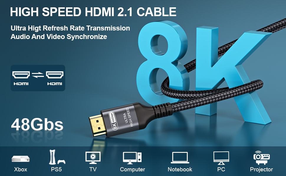 Sertifikalı 8K HDMI 2.1 Kablo 0.5 Metre, Ultra Yüksek Hızlı HDMI Kablosu 4K 120Hz 8K60Hz eARC ...
