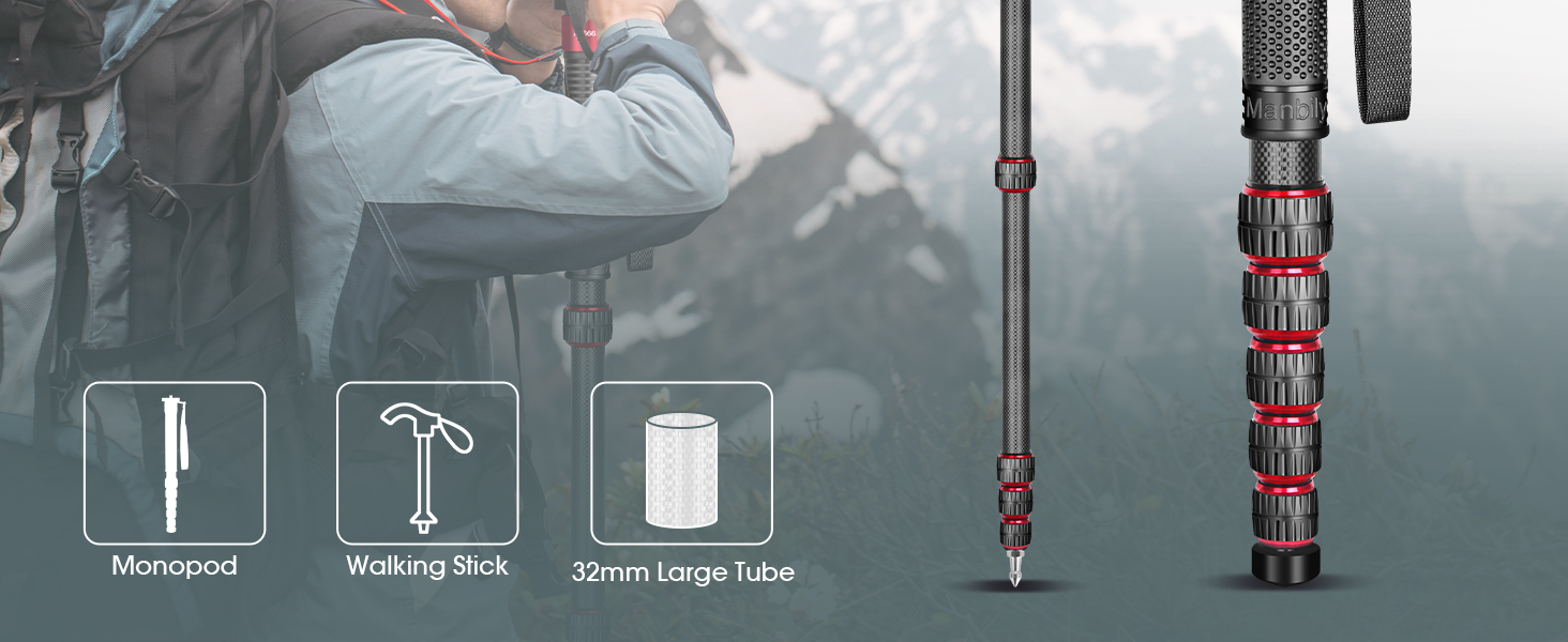 Amazon.com : Manbily Camera Monopod, C-666L 32mm Tube Carbon Fiber Monopod with Walking Stick ...