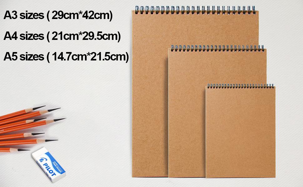LOSYHU A3 A4 A5 Sketch Book 3pcs, 160gsm Spiral Bound Sketch Pad A3 Art Drawing Pads Hardback ...