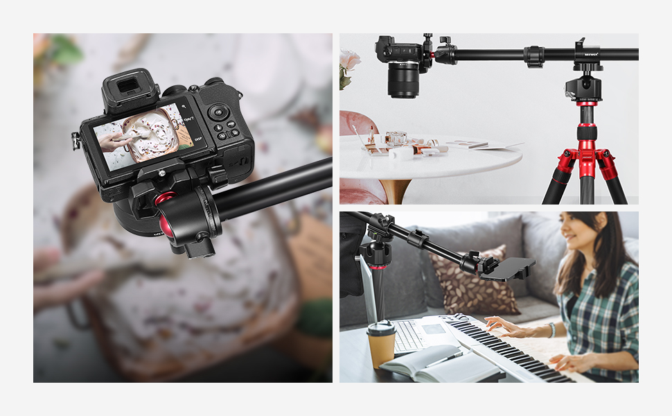 NEEWER Overhead Tripod Extension Arm with Arca Type Quick Release Base, Telescopic 22-37.8 inch ...