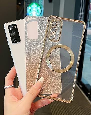 Amazon.com: ZTOFERA Clear Magnetic Case for Samsung Galaxy S20 FE 5G with Gradient Glitter Peice ...