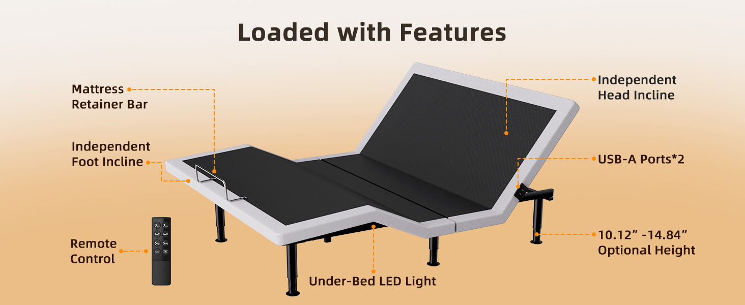 Yireehome Electric Full Size Adjustable Bed Frame with Wireless Remote, USB, Head Foot Incline ...