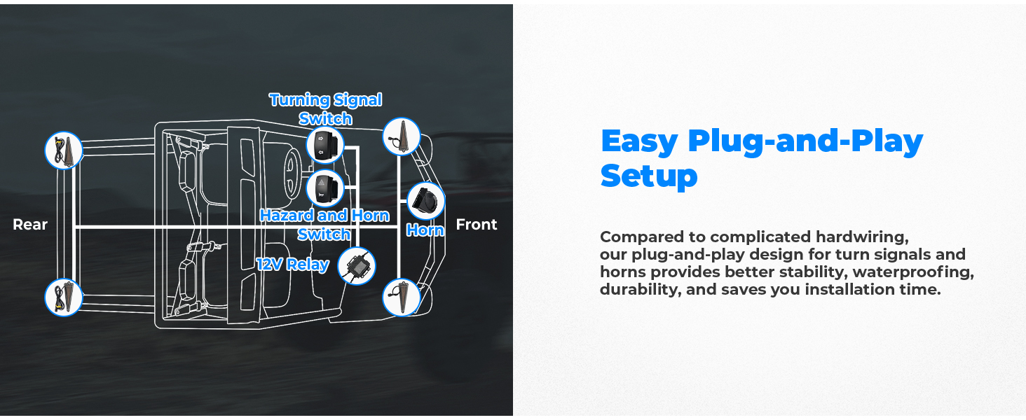 Amazon.com: KEMIMOTO UTV Turn Signal Kit with 110D Horn, Pre-Wired, Plug and Play UTV ATV ...