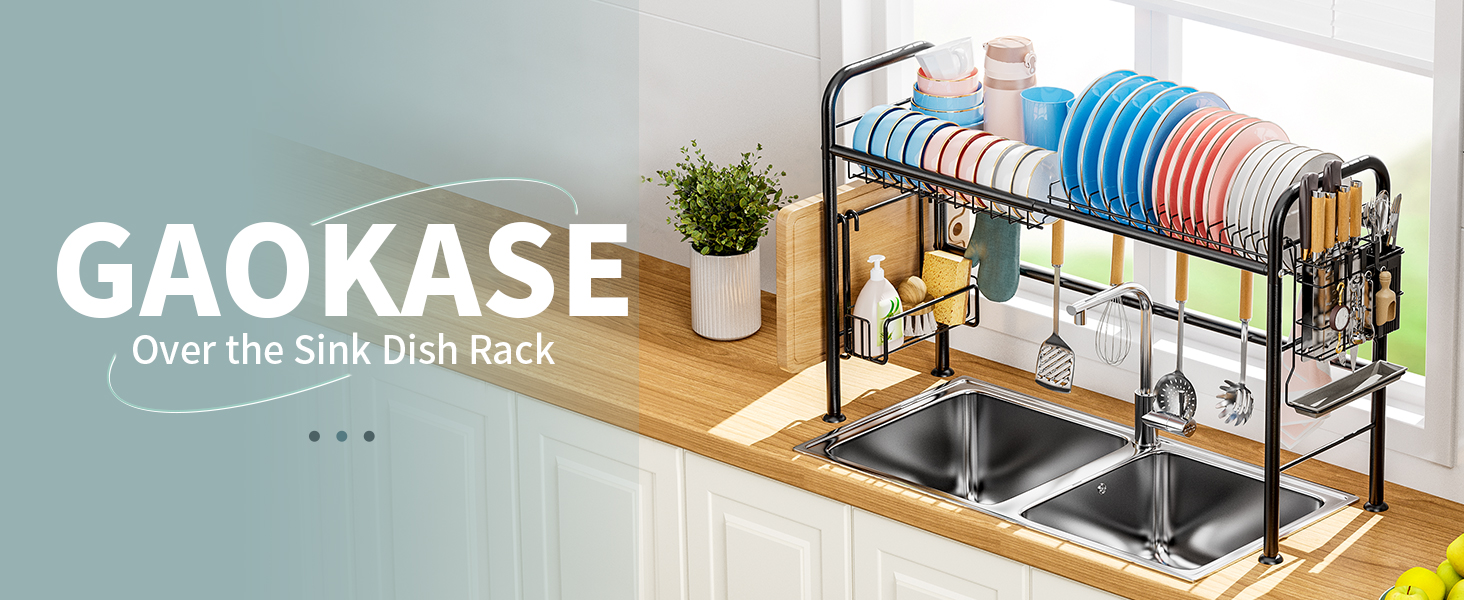 GAOKASE Large Over Sink Dish Rack, Dish Drying Rack for Kitchen Counter Dishes Drainer Drying ...