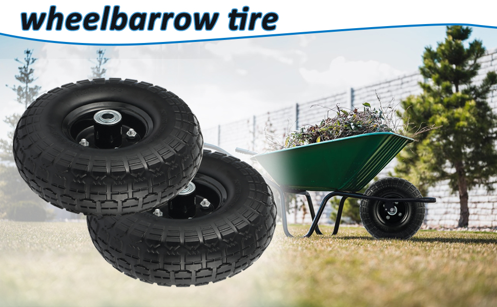 2 Pack 10-Inch Solid Wheel Replacement 4.10/3.50-4 Flat Free Tire and Wheel with 5/8 extra ...