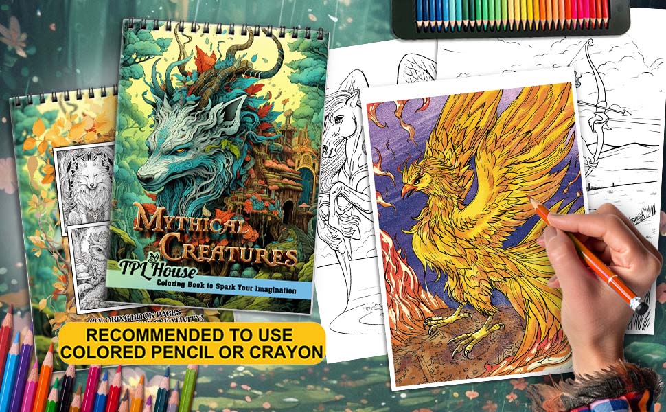 Amazon.com: TPLHOUSE Mythical Creatures Coloring Book for Adults, Premium Cover, Spiral Bound ...