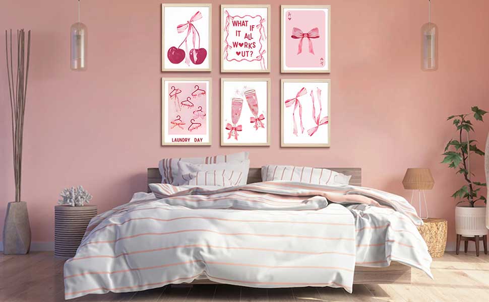 Amazon.com: 6Pcs Trendy Pink Bows Wall Art Coquette Posters for Room ...