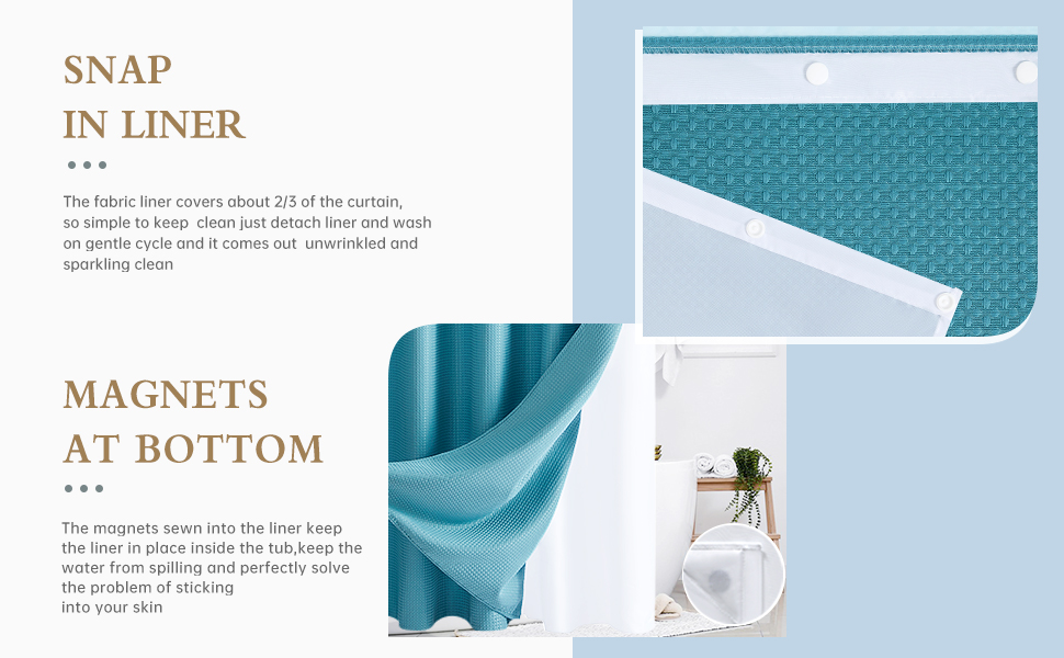 Amazon.com: Yuanice Double No Hook Stall Shower Curtain or Snap-in Liner with Weighted Magnets ...